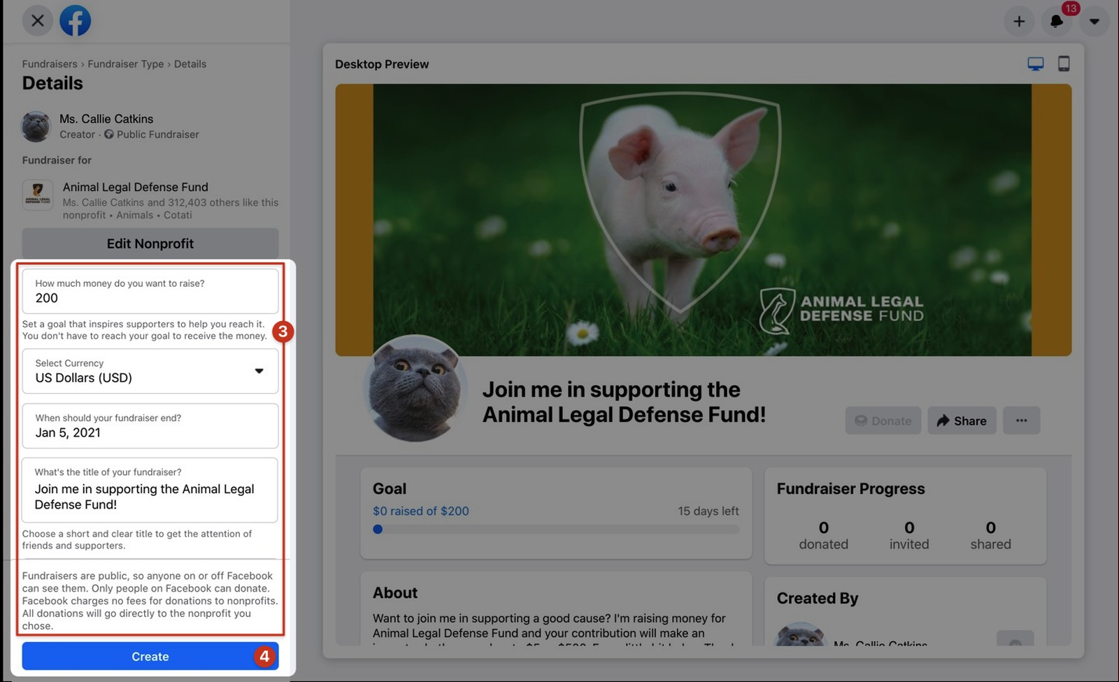Facebook Fundraisers - Animal Legal Defense Fund